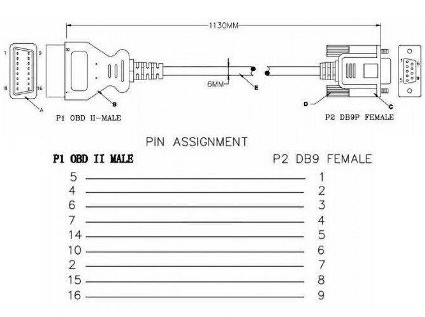 OBD2 male connector naar Serieel DB9 female 1M zwart - DomoticX