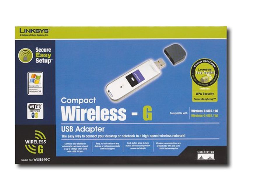 Compact Wireless USB Adapter 802.11g 54Mbps 2.4Ghz Linksys WUSB54GC ...