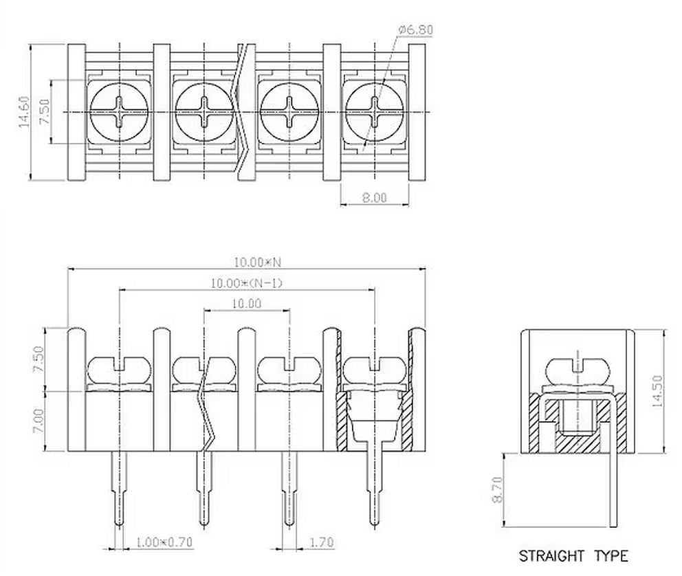Klemblok Schroefterminal 10mm pitch 4-polig 2.5mm2 KF1000 zwart - DomoticX