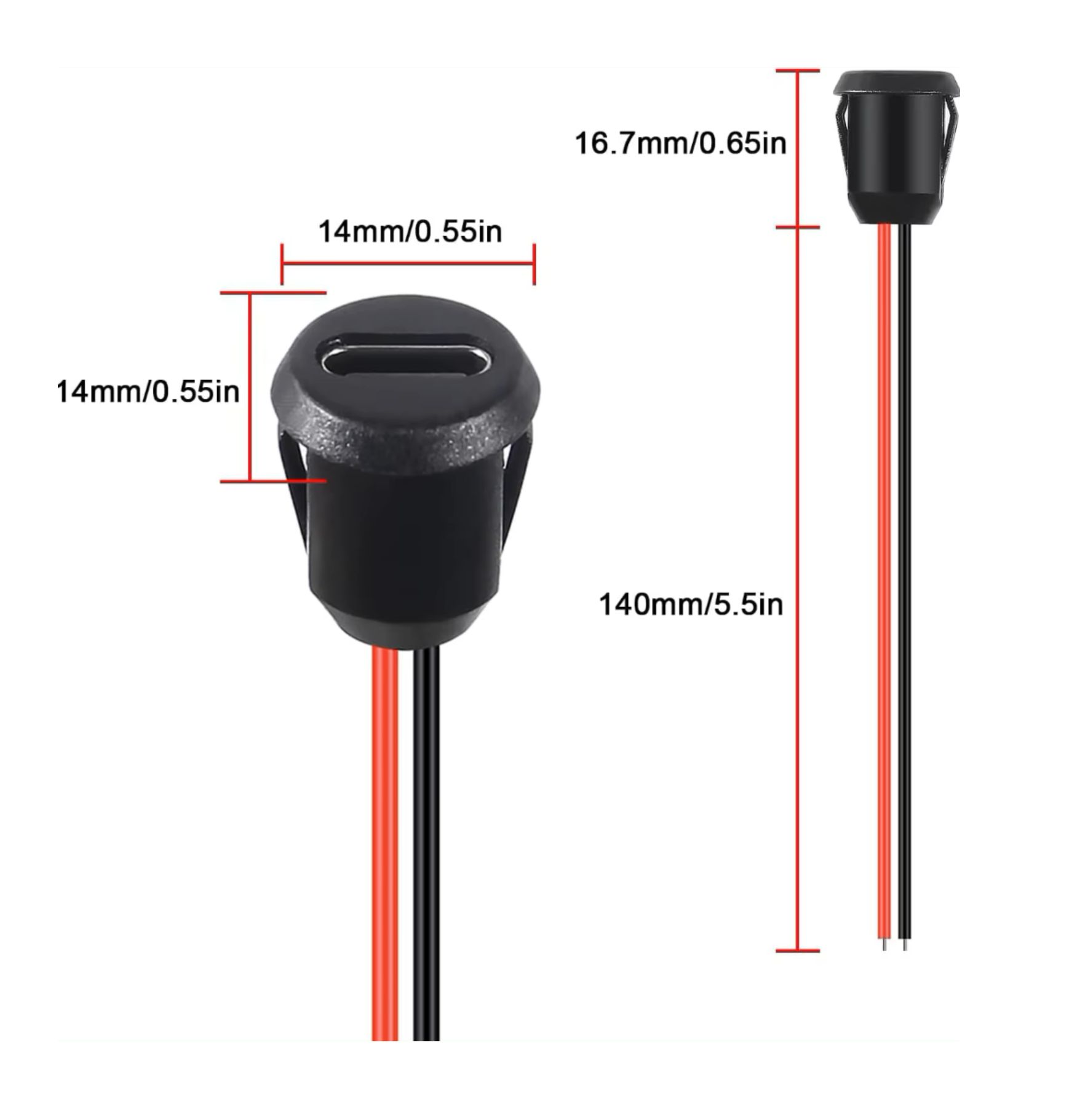 USB-C female connector voeding 2-pin 5V 3A inbouw push-in 12mm rond ...