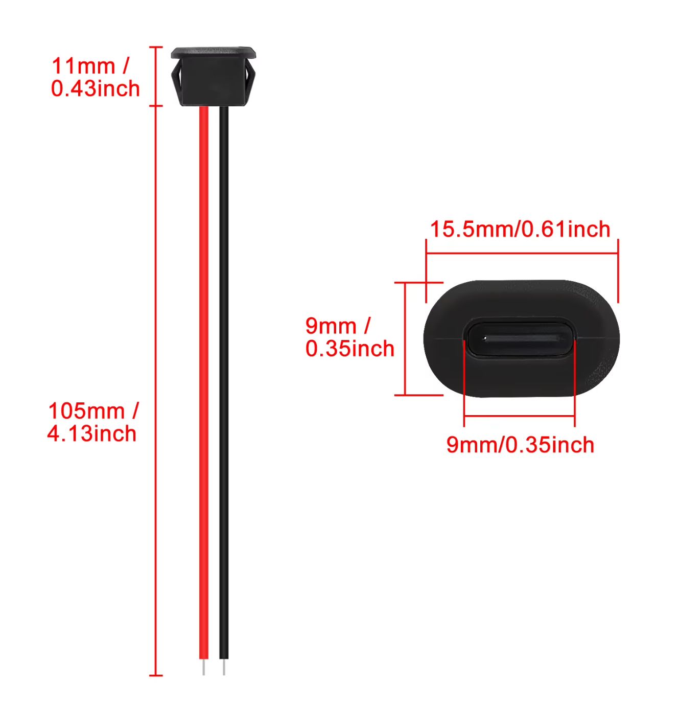 USB-C female connector voeding 2-pin 5V 3A inbouw push-in 5.5x14mm ...