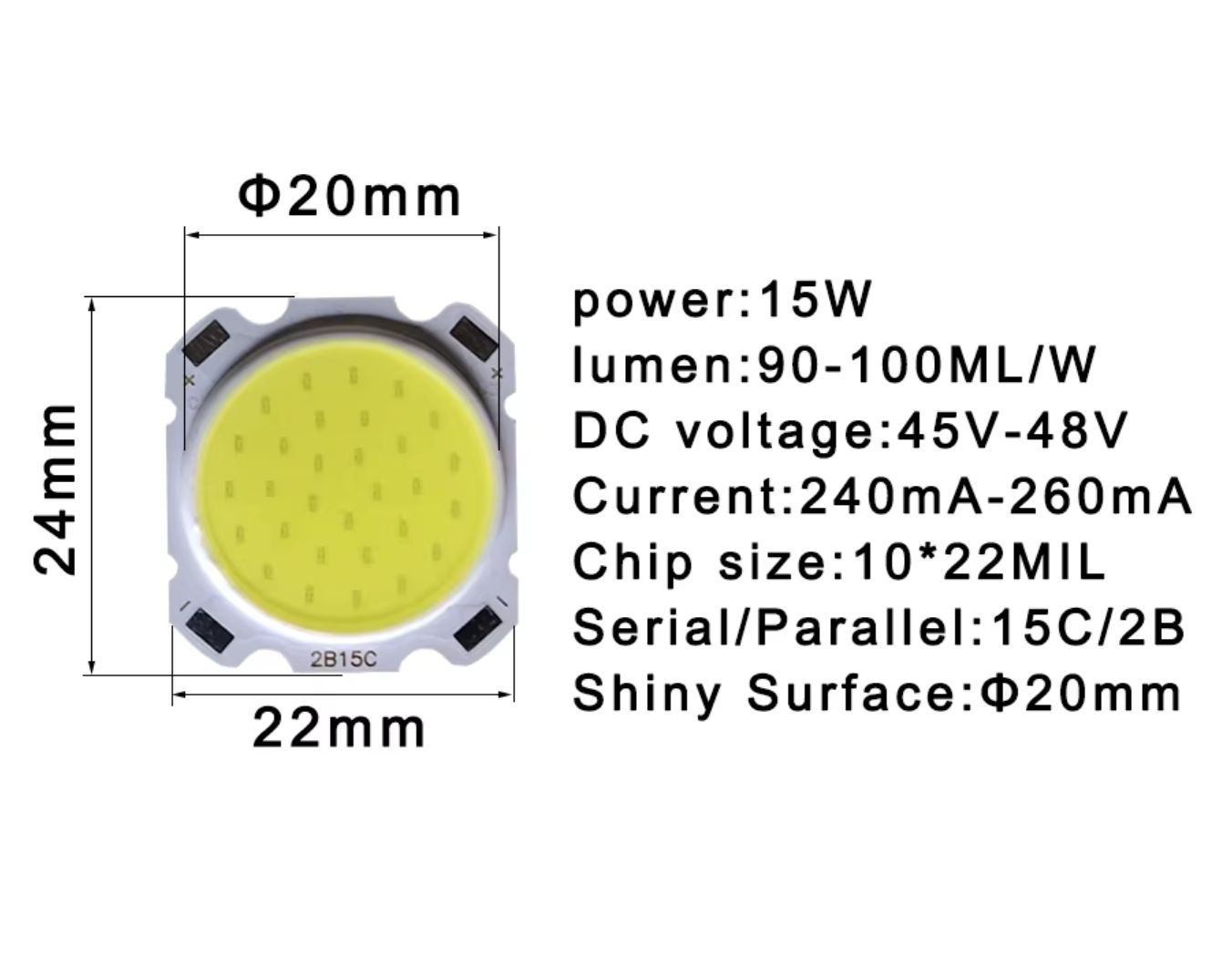 Power LED SMD 15W 2B15C SMT2820 koud wit 6000-6500K - DomoticX