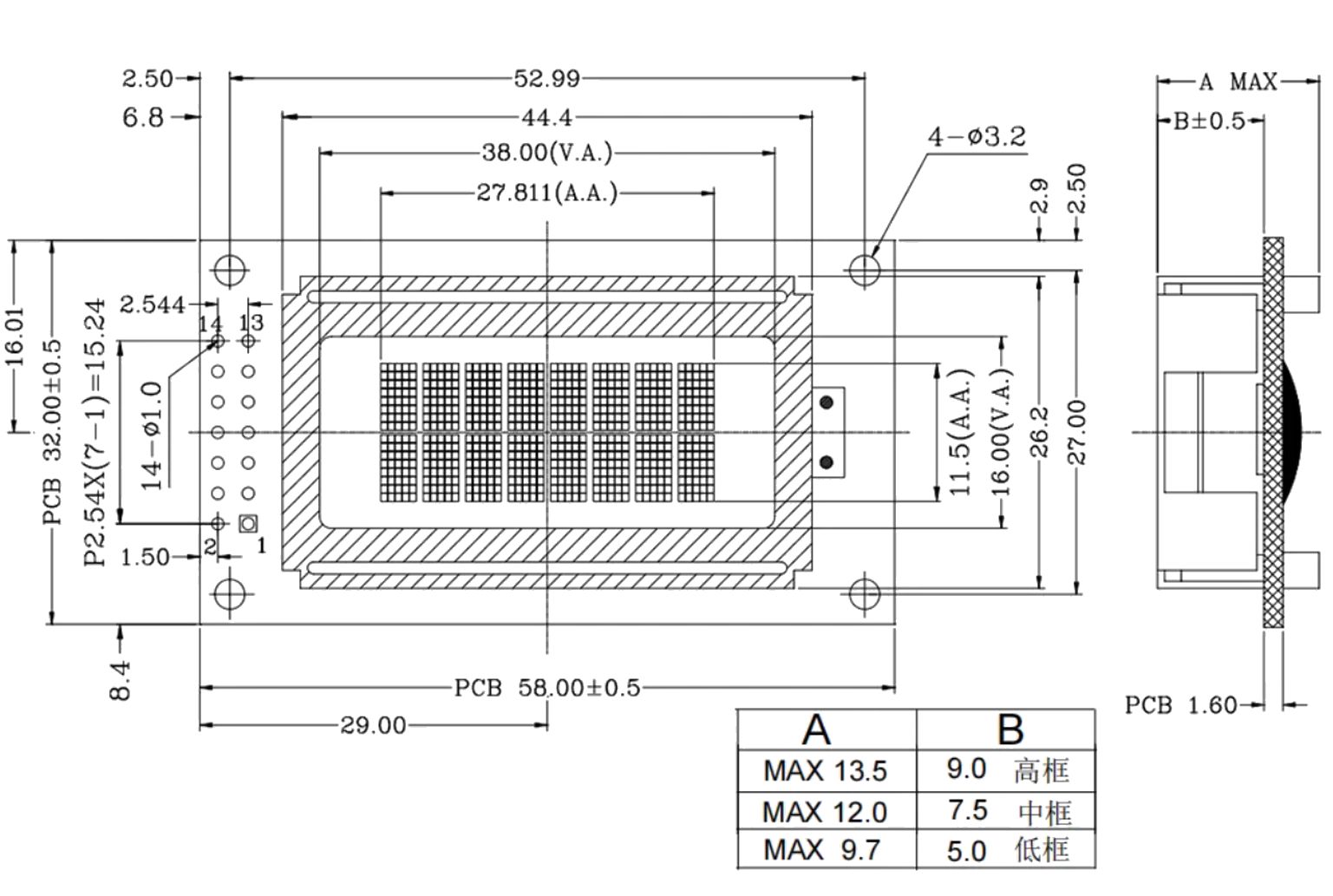 Display LCD 0802 8x2 karakters module 14-pins SPLC780D zwart op groen ...