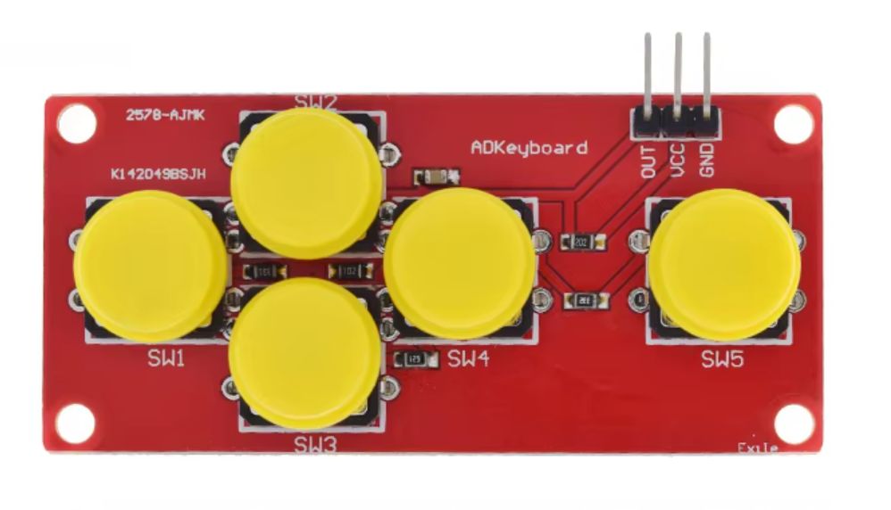 Keypad module 5 knoppen ADKeyboard rood met montagegaten - DomoticX