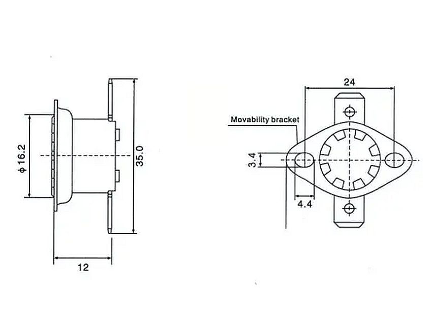 Thermische schakelaar 100 graden Celsius 10A 250VAC NO metaal KSD301 ...