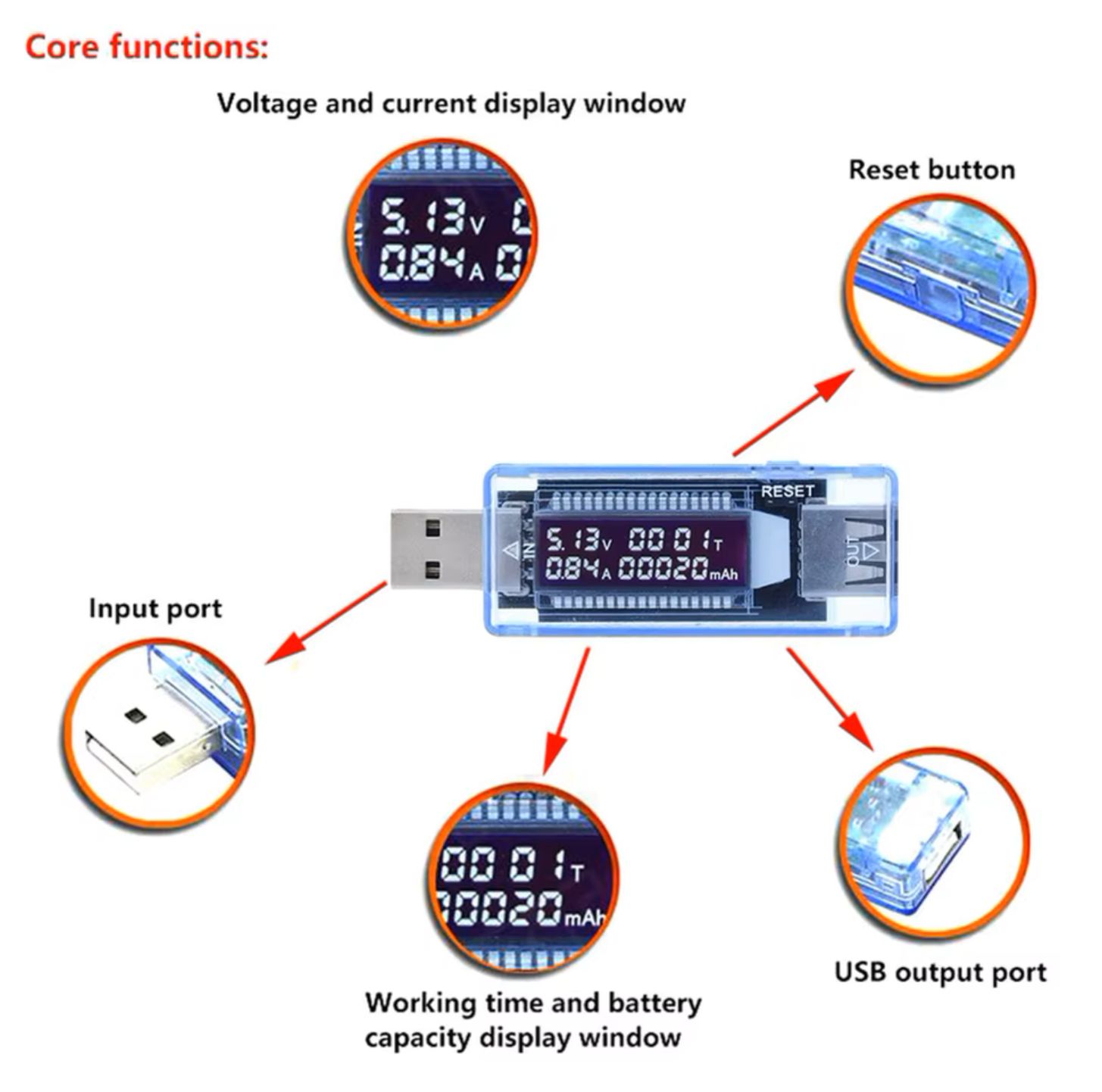 USB voltage and current tester 4-20V 0-3A KWS-V20 USB-A male to USB-A ...